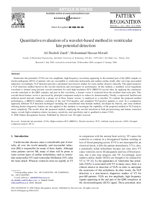 Pdf Quantitative Evaluation Of A Wavelet Based Method In Ventricular Late Potential Detection