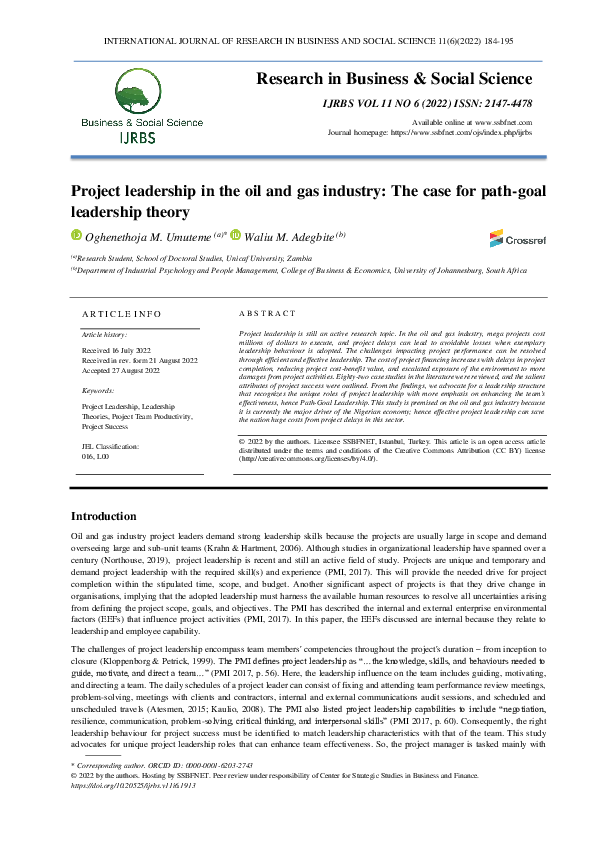 (PDF) Project leadership in the oil and gas industry: The case for path ...
