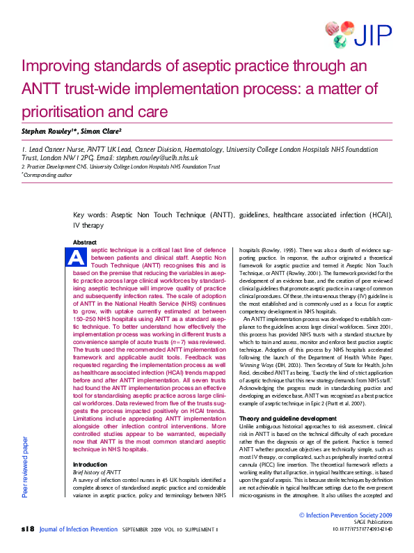 (PDF) Improving standards of aseptic practice through an ANTT trust ...
