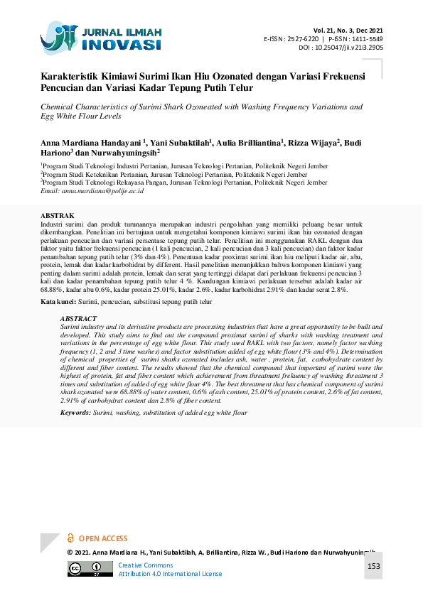 (PDF) Karakteristik Kimiawi Surimi Ikan Hiu Ozonated dengan Variasi ...