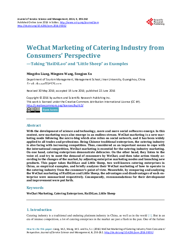 (PDF) WeChat Marketing of Catering Industry from Consumers’ Perspective —Taking “HaiDiLao” and ...