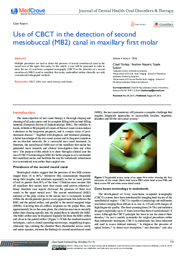 (PDF) Use of CBCT in the Detection of Second Mesiobuccal (MB2) Canal in ...