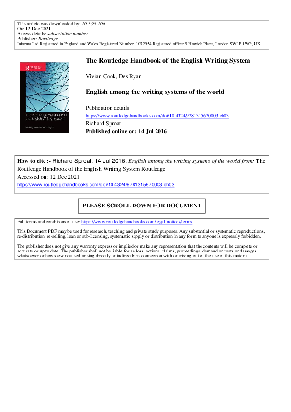 (PDF) The Routledge Handbook of the English Writing System