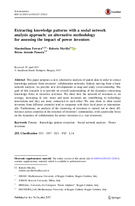 Pdf Extracting Knowledge Patterns With A Social Network Analysis Approach An Alternative