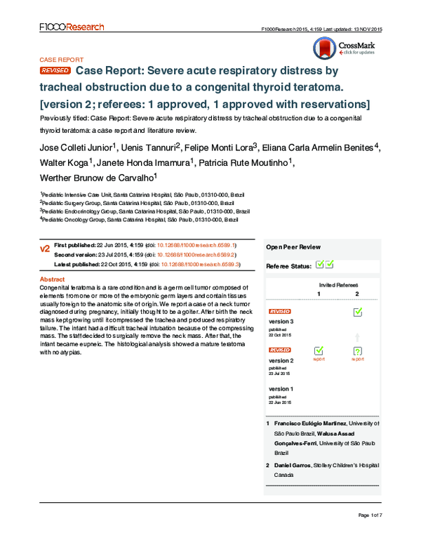 (PDF) Case Report: Severe acute respiratory distress by tracheal ...