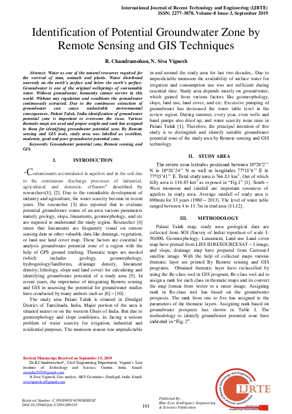 (PDF) Identification of Potential Groundwater Zone by Remote Sensing and GIS Techniques
