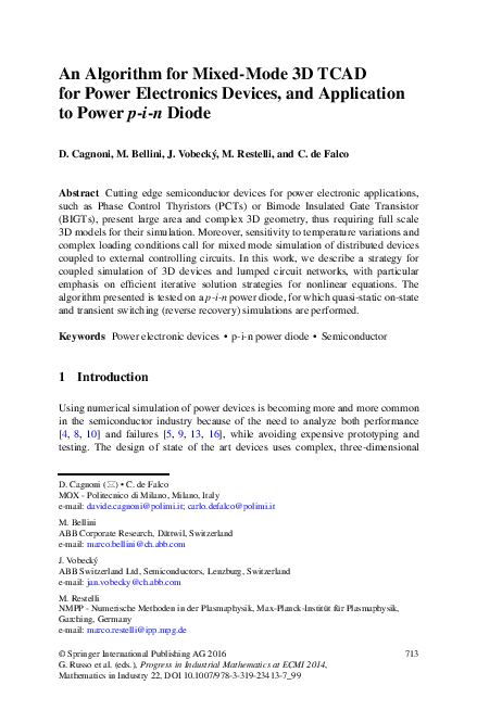 Pdf An Algorithm For Mixed Mode 3d Tcad For Power Electronics Devices And Application To