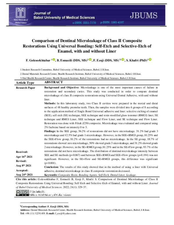 Pdf Comparison Of Dentinal Microleakage Of Class Ii Composite Restorations Using Universal