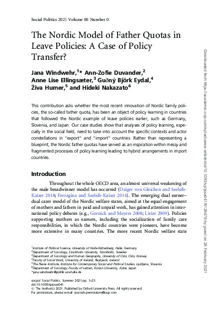 (PDF) The Nordic Model of Father Quotas in Leave Policies: A Case of ...