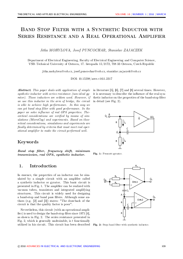 (PDF) Band Stop Filter with a Synthetic Inductor with Series Resistance ...