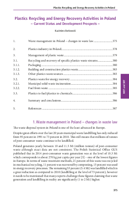 (PDF) Plastics Recycling and Energy Recovery Activities in Poland ...