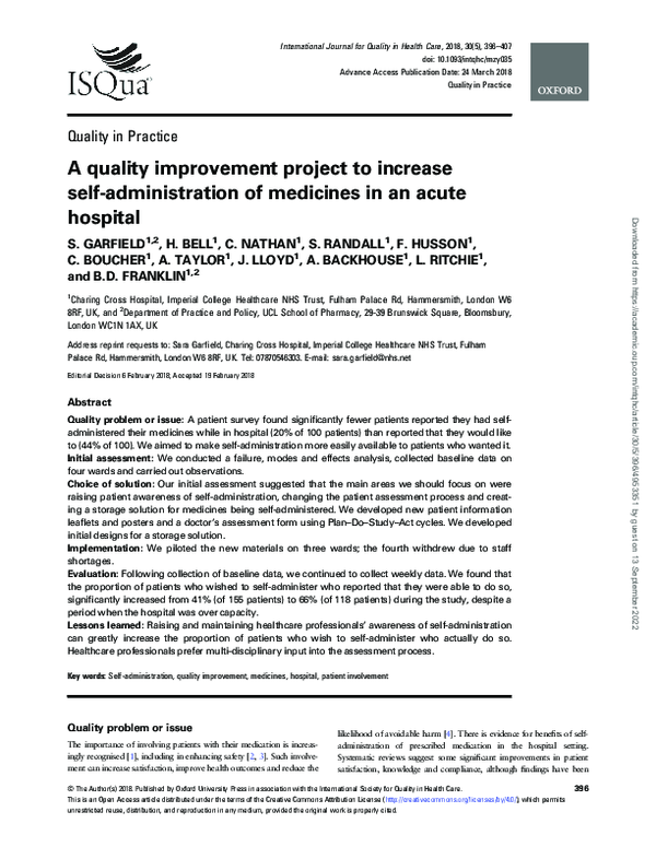 (PDF) A quality improvement project to increase self-administration of ...