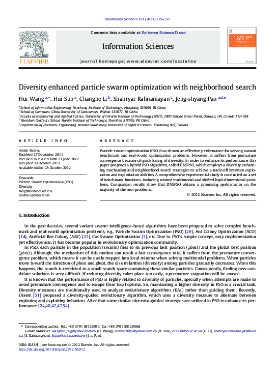 (PDF) Diversity enhanced particle swarm optimization with neighborhood search | Mini V ...