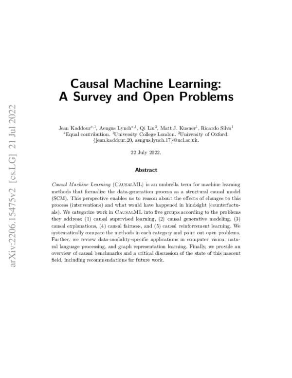 (PDF) Causal Machine Learning: A Survey and Open Problems