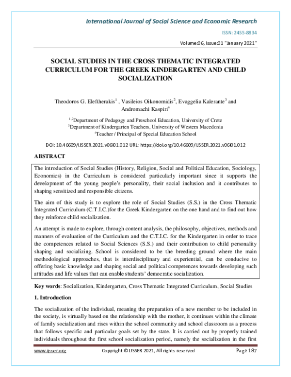 (PDF) Social Studies in the Cross Thematic Integrated Curriculum for ...