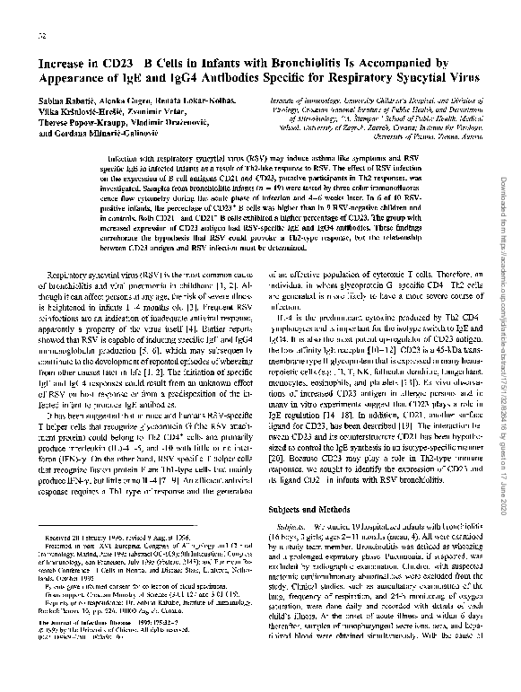 (PDF) Increase in CD23+ B Cells in Infants with Bronchiolitis Is Accompanied by Appearance of ...