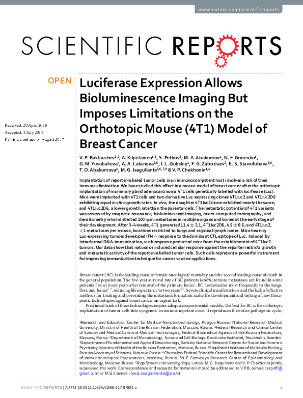 (PDF) Luciferase Expression Allows Bioluminescence Imaging But Imposes ...