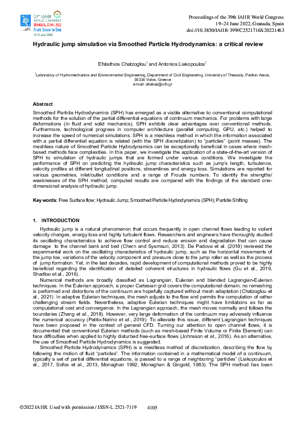 (PDF) Hydraulic jump simulation via Smoothed Particle Hydrodynamics: a critical review