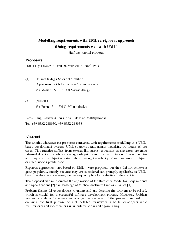 (PDF) Modelling Requirements With UML: a Rigorous Approach (Doing Requirements Well With UML)