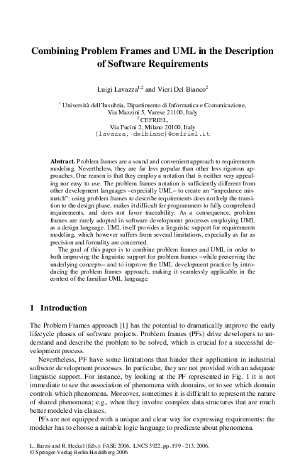 Pdf Combining Problem Frames And Uml In The Description Of Software