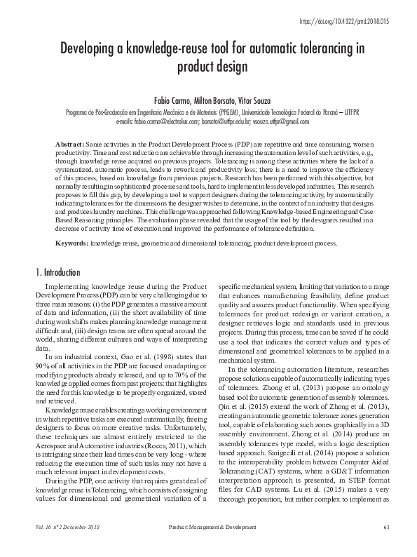 (PDF) Developing a knowledge-reuse tool for automatic tolerancing in product design
