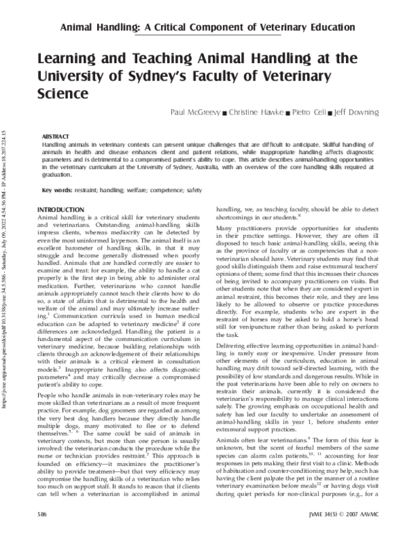 (PDF) Learning and Teaching Animal Handling at the University of Sydney ...