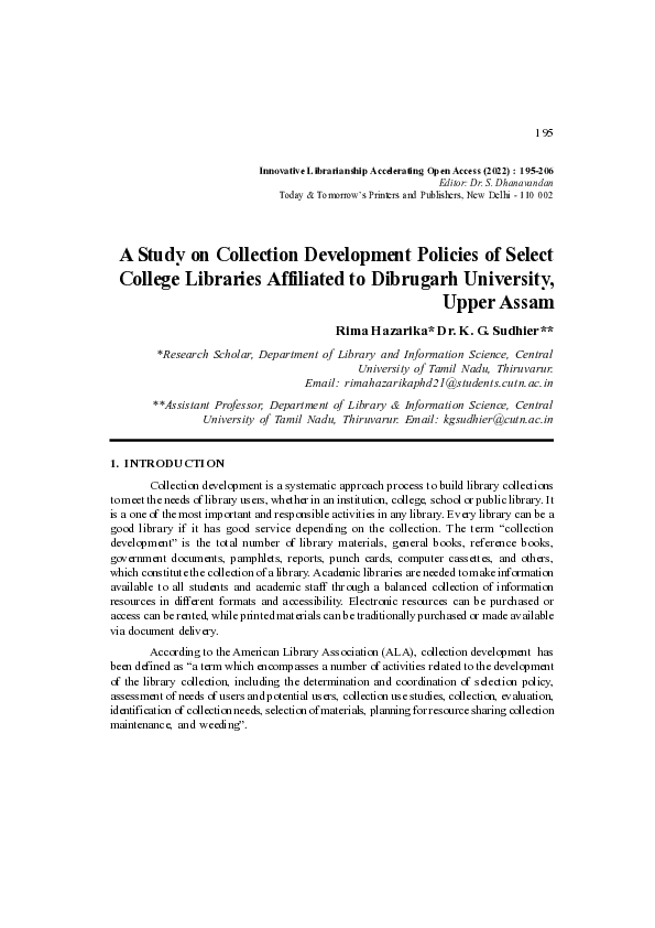 (PDF) A Study on Collection Development Policies of Select College ...