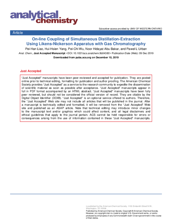 (PDF) On-Line Coupling of Simultaneous Distillation–Extraction Using ...