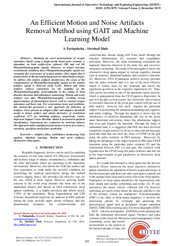 Pdf An Efficient Motion And Noise Artifacts Removal Method Using Gait And Machine Learning Model