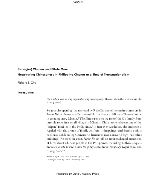 (PDF) Strong(er) Women and Effete Men: Negotiating Chineseness in ...