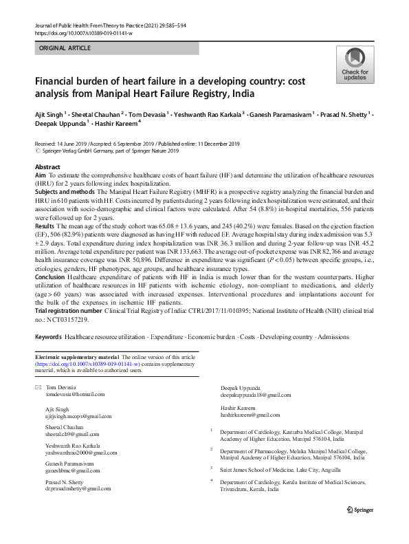 (PDF) Financial burden of heart failure in a developing country: cost ...