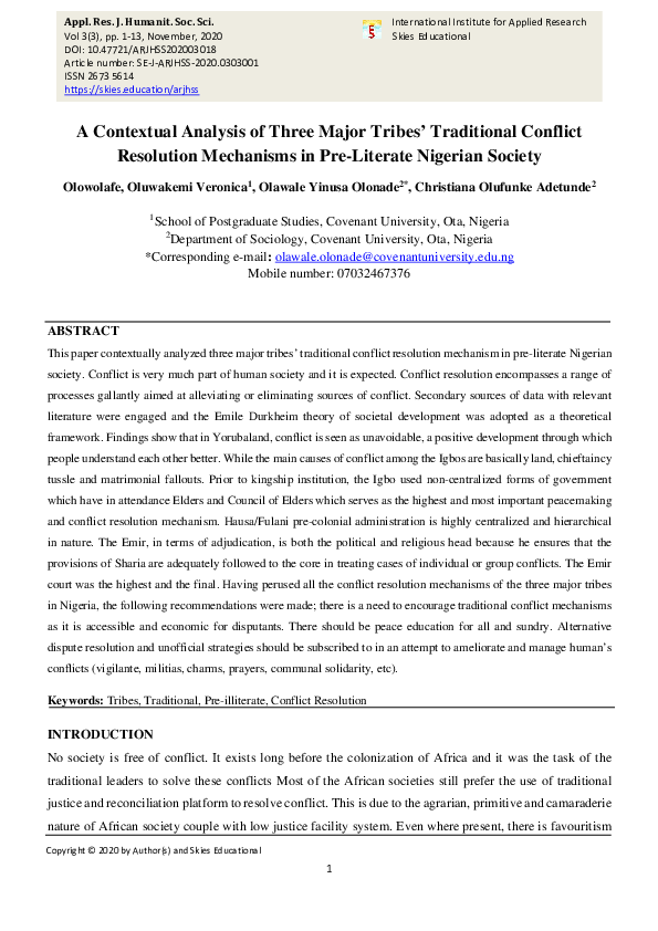 (PDF) A Contextual Analysis of Three Major Tribes’ Traditional Conflict ...
