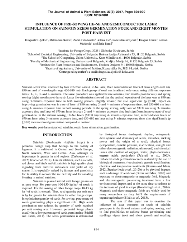 (PDF) Influence of Pre-Sowing Hene and Semiconductor Laser Stimulation on Sainfoin Seeds ...