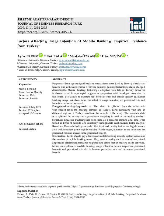 Pdf Factors Affecting Usage Intention Of Mobile Banking Empirical