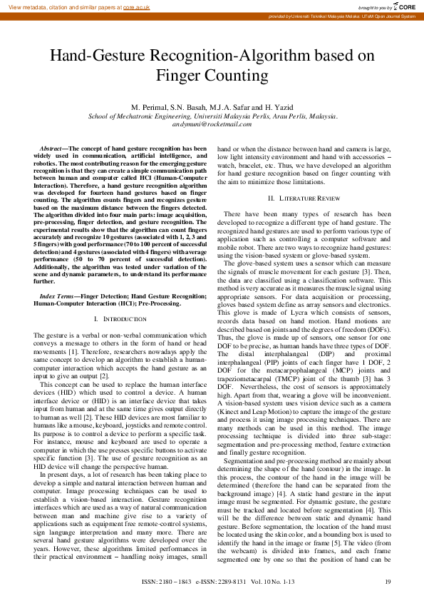 (PDF) Hand-Gesture Recognition-Algorithm based on Finger Counting