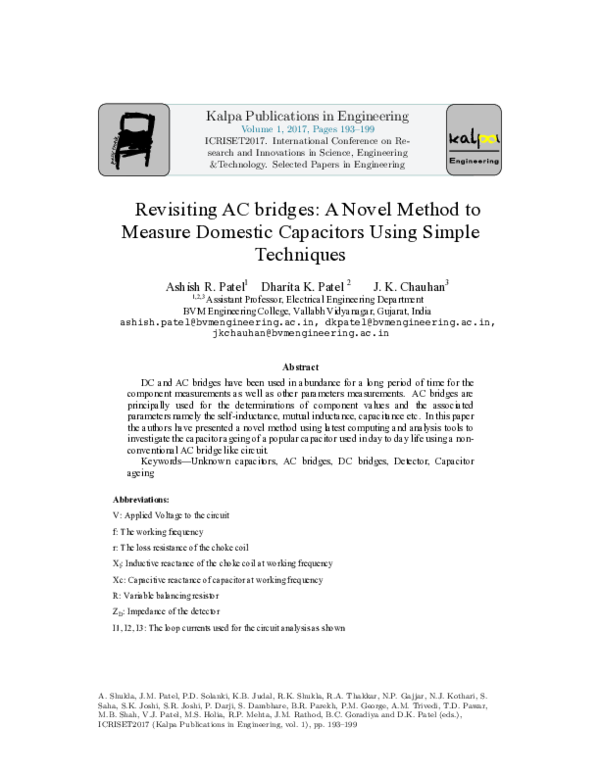 (PDF) Revisiting AC bridges:A Novel Method to Measure Domestic Capacitors using Simple Techniques