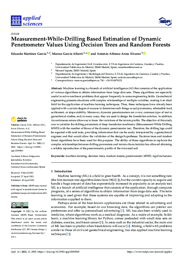 Pdf Measurement While Drilling Based Estimation Of Dynamic Penetrometer Values Using Decision