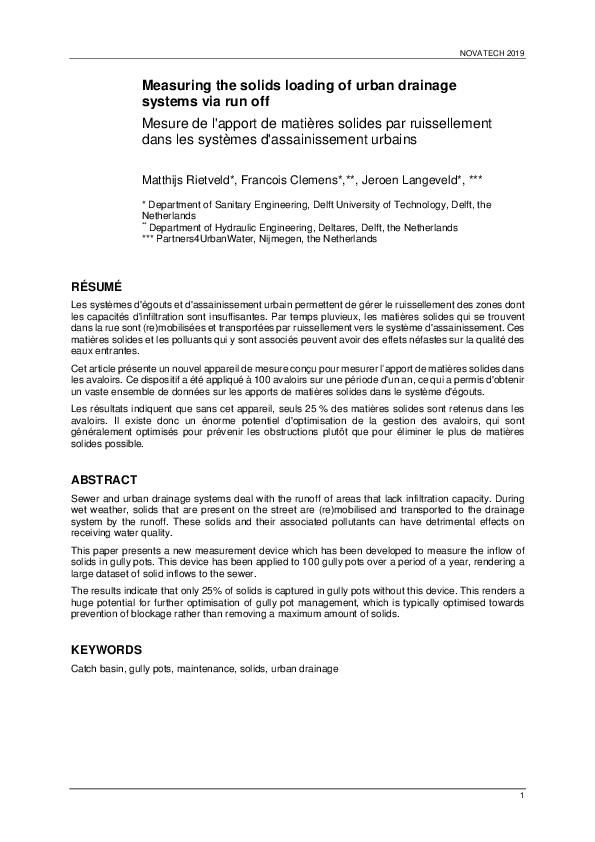 (PDF) Measuring the solids loading of urban drainage systems via run off