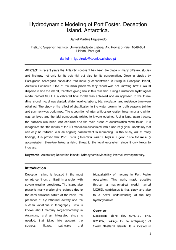 (PDF) Hydrodynamic modelling of Port Foster, Deception Island, Antarctica