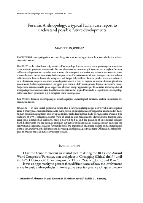 (PDF) Forensic Anthropology: a typical Italian case report to ...