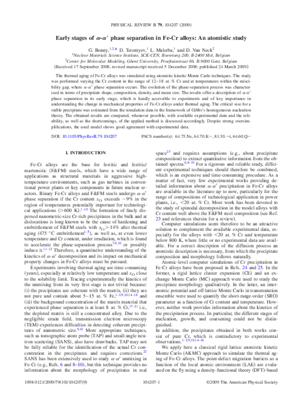 (PDF) Early stages ofα−α′phase separation in Fe-Cr alloys: An atomistic ...