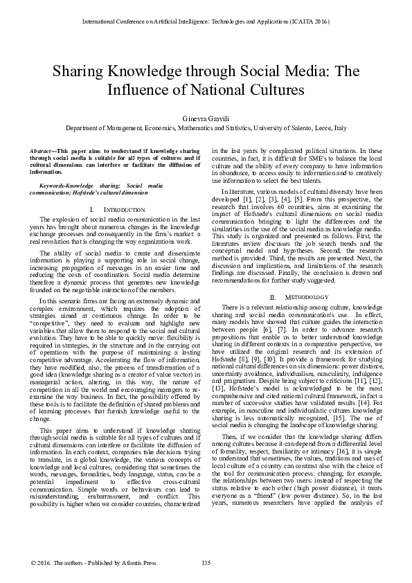 (PDF) Sharing Knowledge through Social Media: The Influence of National Cultures