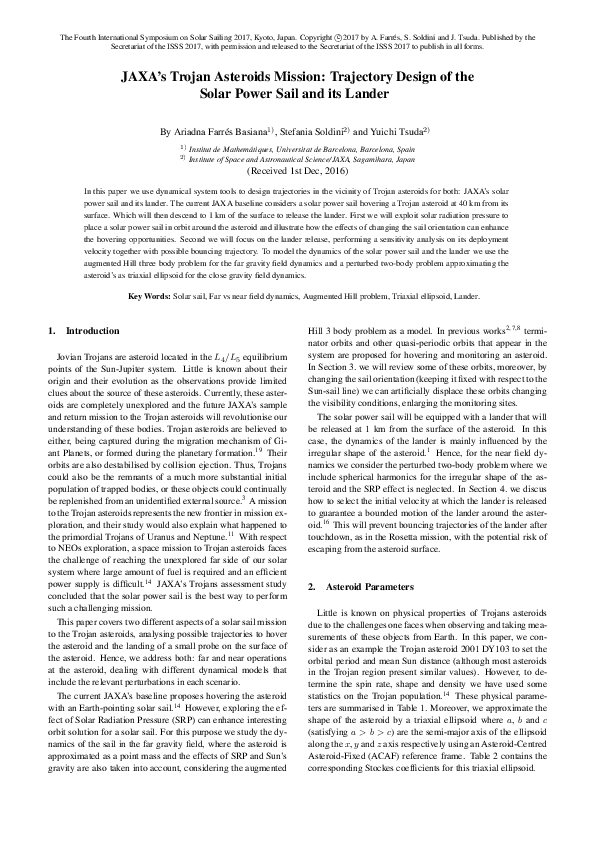 (PDF) JAXA’s Trojan Asteroids Mission: Trajectory Design of the Solar Power Sail and its Lander