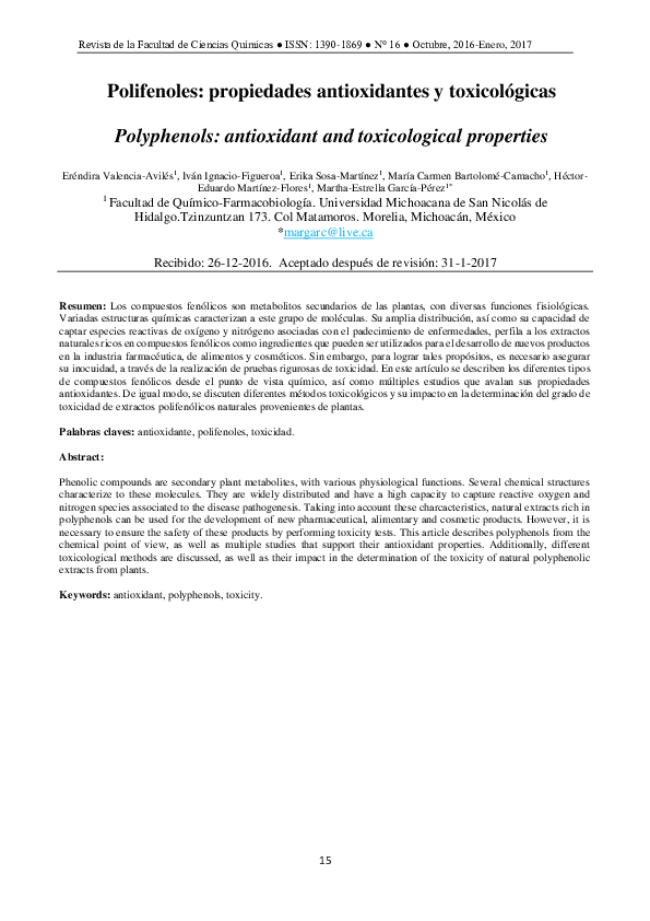 (PDF) Polifenoles: propiedades antioxidantes y toxicológicas