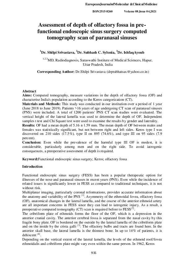 (PDF) Assessment of depth of olfactory fossa in pre- functional ...