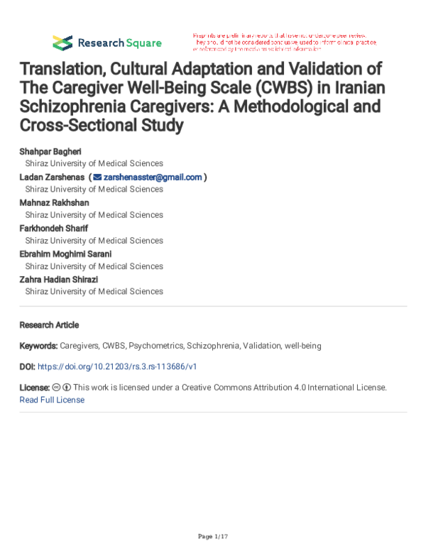 (PDF) Translation, Cultural Adaptation and Validation of The Caregiver ...