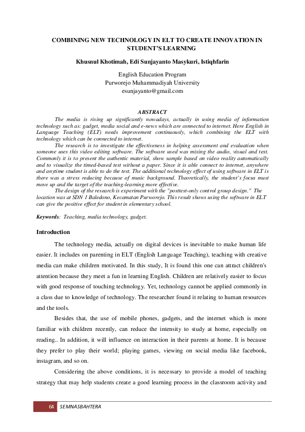 (PDF) Combining New Technology in Elt to Create Innovation in Student’s Learning