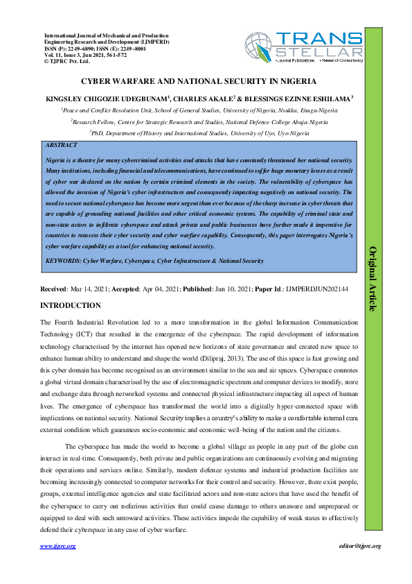 (PDF) Cyber Warfare and National Security in Nigeria