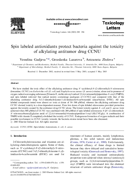 (PDF) Spin labeled antioxidants protect bacteria against the toxicity ...