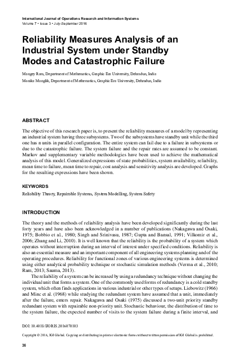 (PDF) Reliability Measures Analysis of an Industrial System under Standby Modes and Catastrophic ...